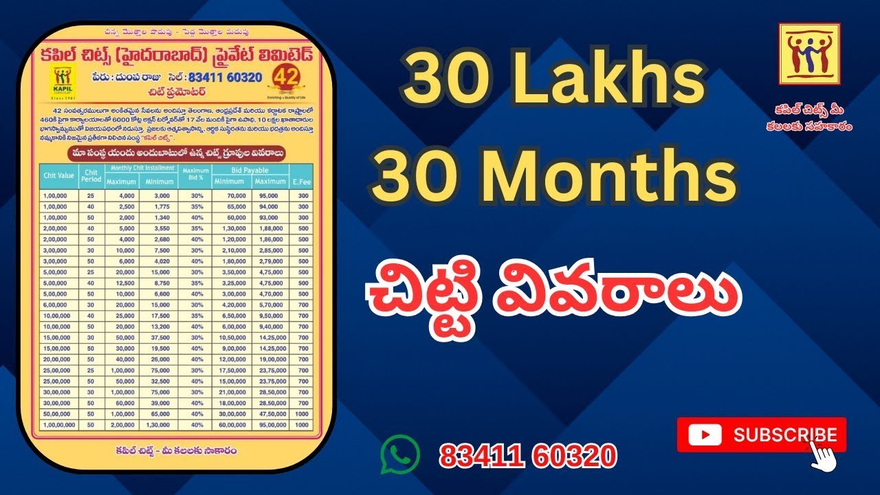 30 lakh Chits Full details || Kapil chits || Online Chits || Online ...