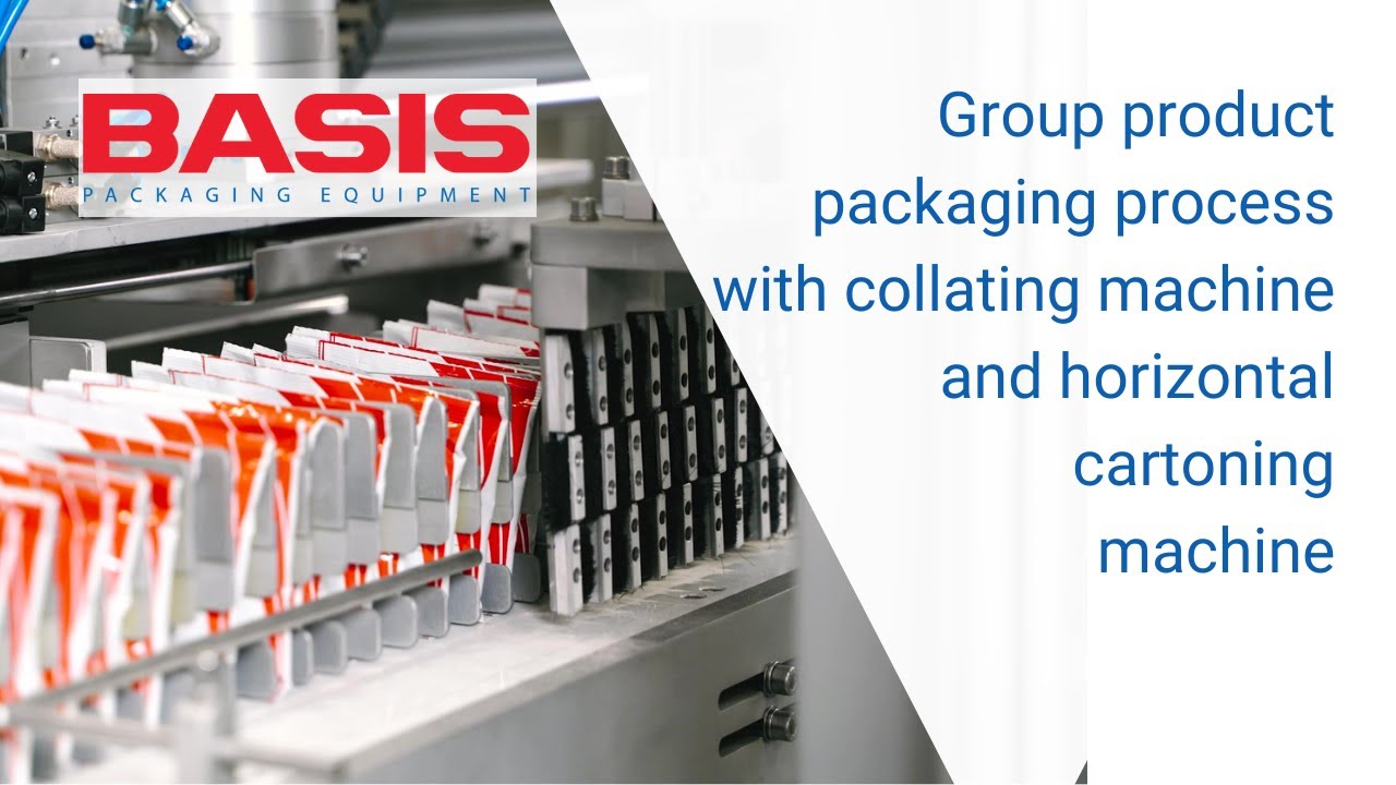 Group product packaging process with collating machine and horizontal ...