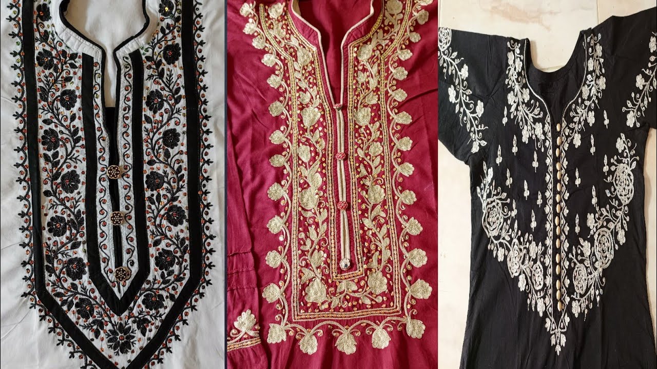 latest hand work karahi design shirts || aari work || sindhi kondhi ...