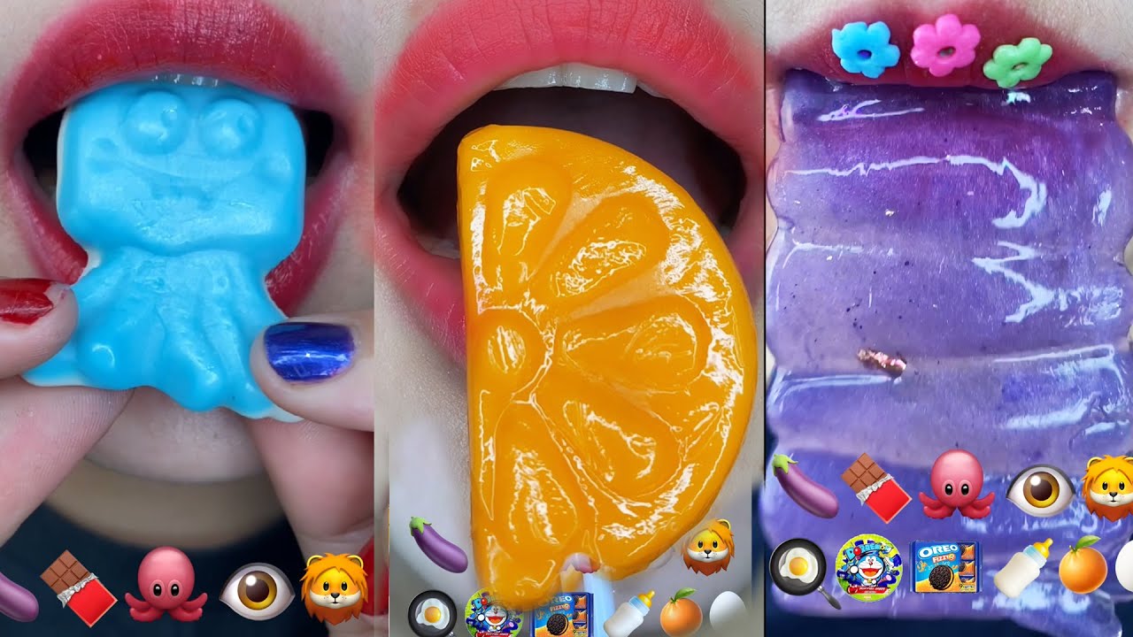 asmr DELICIOUS ORANGE LOLLIPOP DODO GUMMY DORAEMON JELLY CHOCOLATE ...