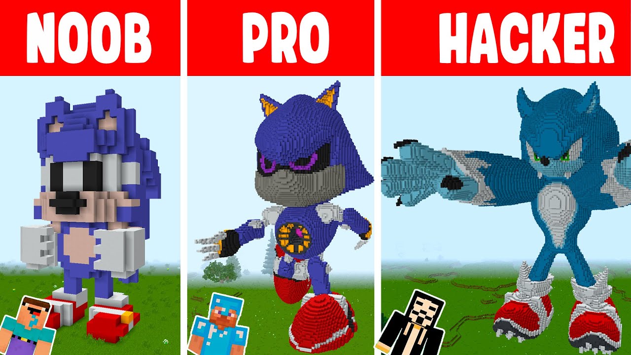 Minecraft SONIC STATUE BUILD CHALLENGE - NOOB vs PRO vs HACKER - YouTube