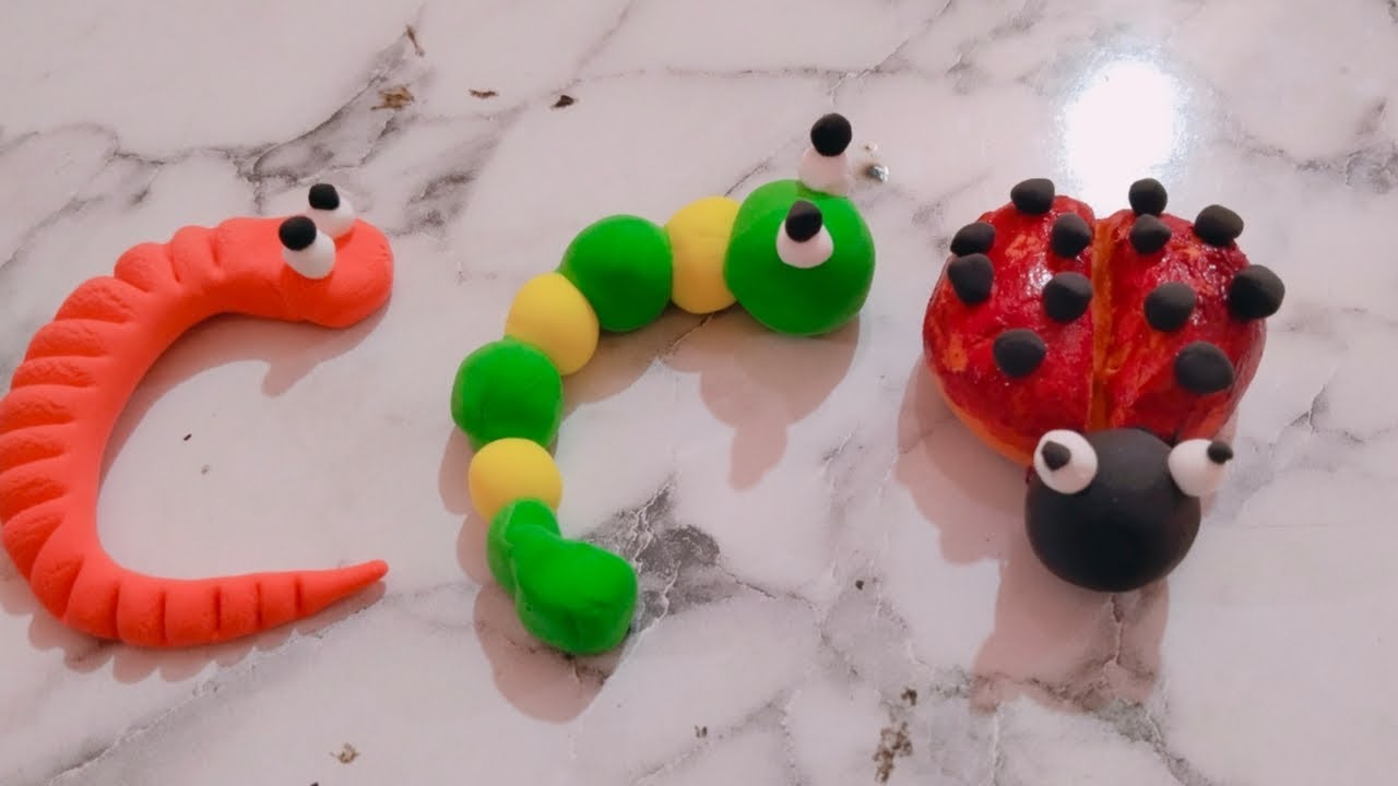 miniature lady bug caterpillar earthworm 🪱 easy clay art insects ...