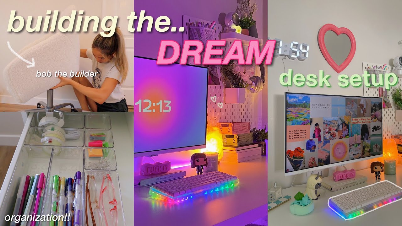 BUILDING MY DREAM DESK MAKEOVER *minimalistic & aesthetic, monitor unboxing, cozy setup* - YouTube