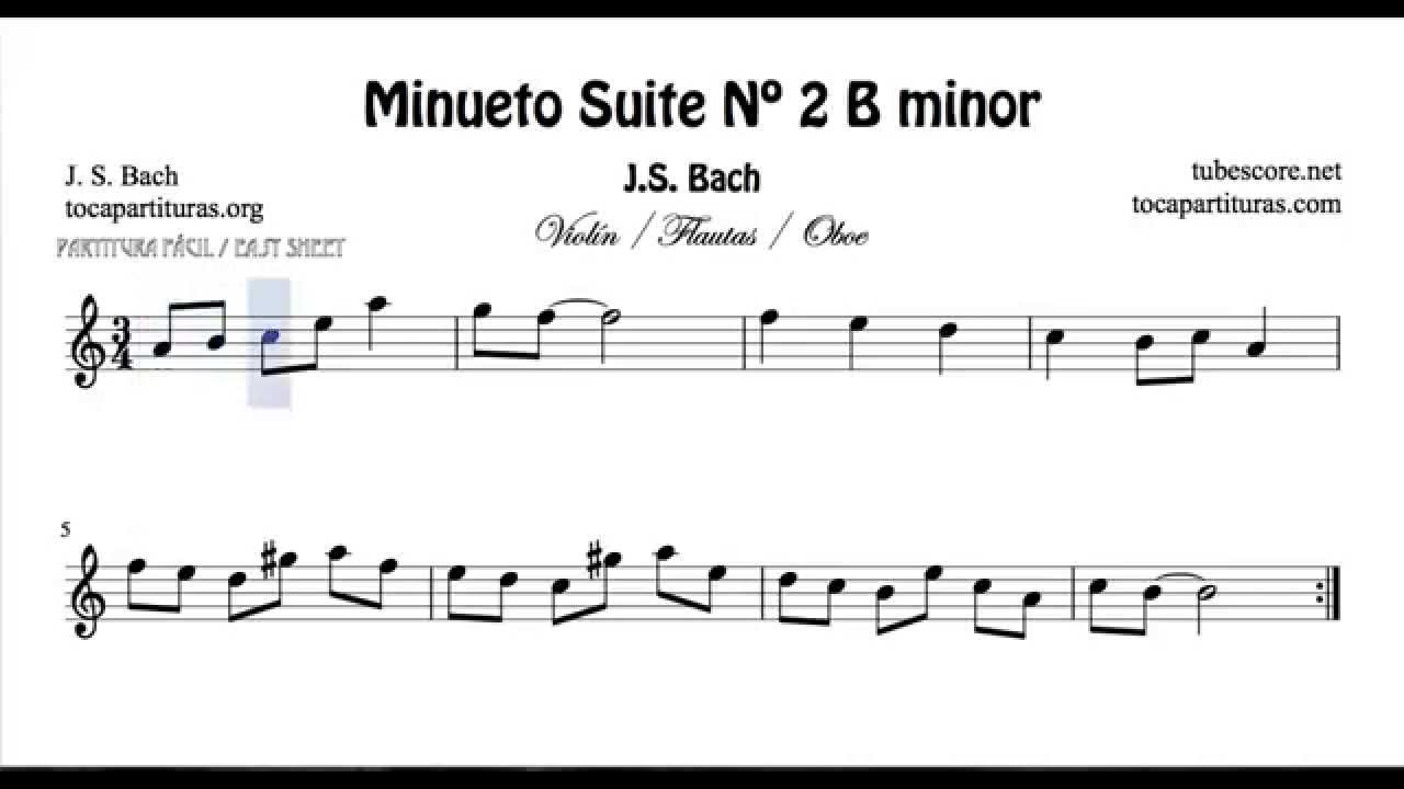 Bach Minuet Nº 2 A Minor Easy Sheet Music for Flute Violin and Oboe ...