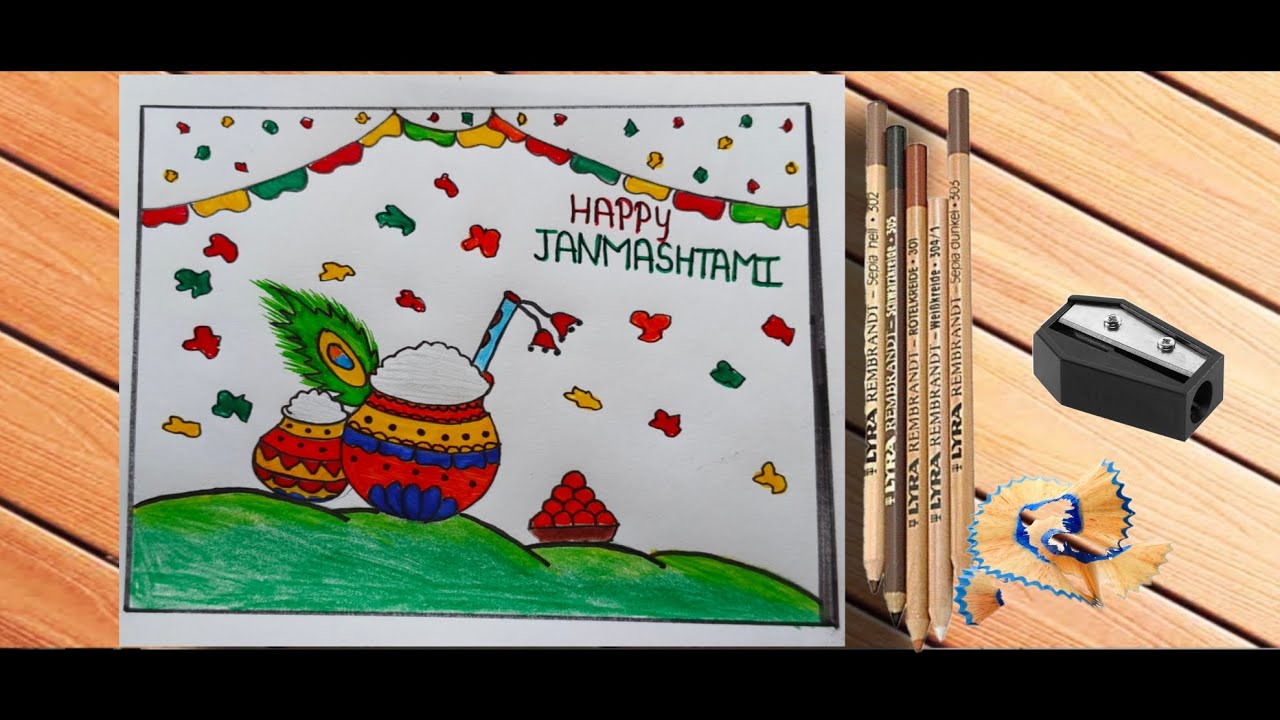 janmashtami drawing easy /krishna janmashtmi matka drawing /Happy ...