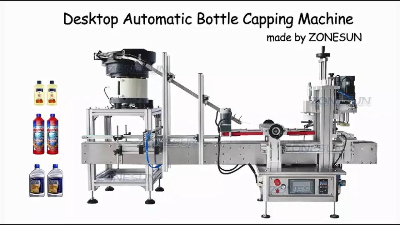 ZONESUN ZS-XG1870P Automatic Tabletop Plastic Jar Capping Tightening Machine With Vibratory Bowl ...