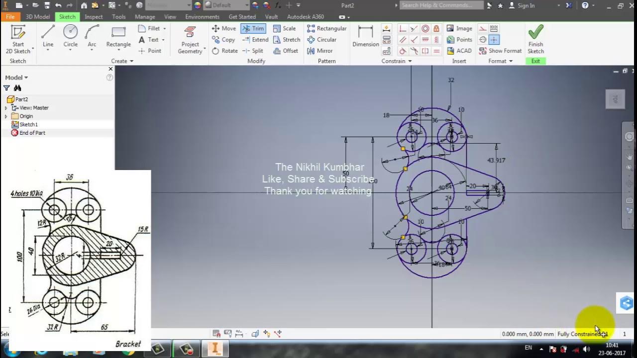 Part 8 - Autodesk Inventor 2017 Tutorial - Creating fully constrained 2D Sketches of Bracket ...