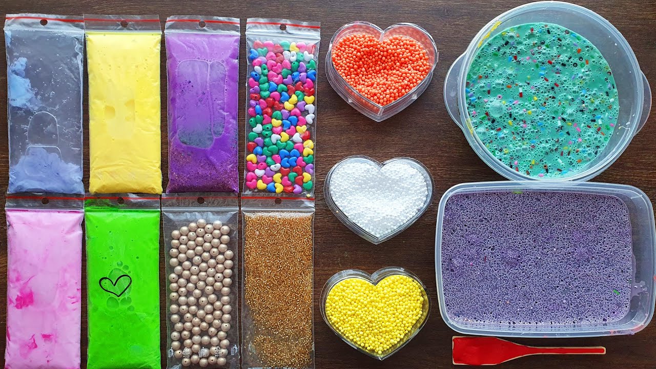 Crunchy Slime Making with Bags and Homemade Slimes - YouTube