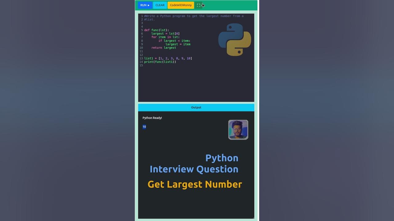 Python Program to get largest number #python #coding #shortsfeed - YouTube
