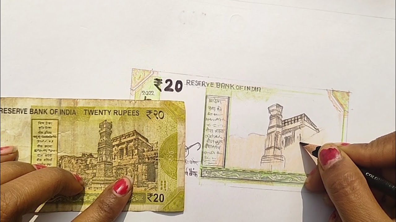 How to draw 20 rupees note// 20 ₹ ka note kaise bnae// - YouTube