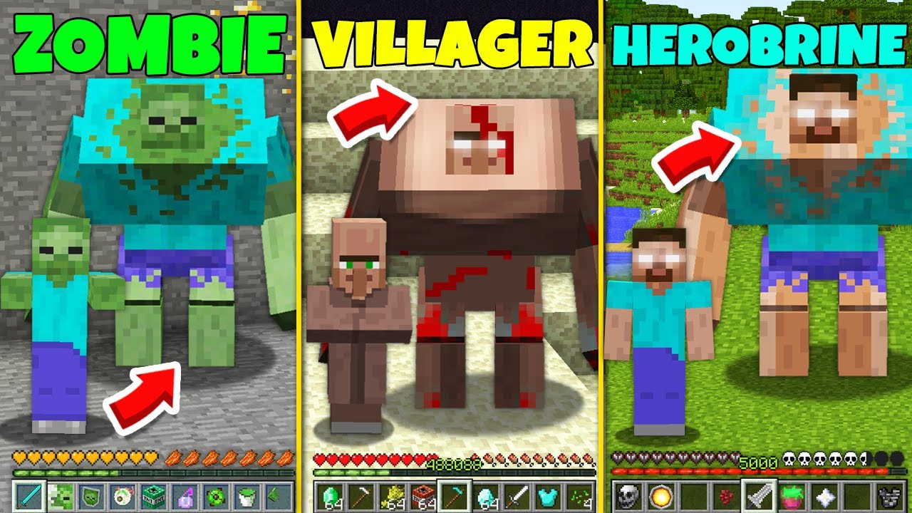 Minecraft HOW HEROBRINE ZOMBIE VILLAGER BECOME MUTANT How to Play Life ...