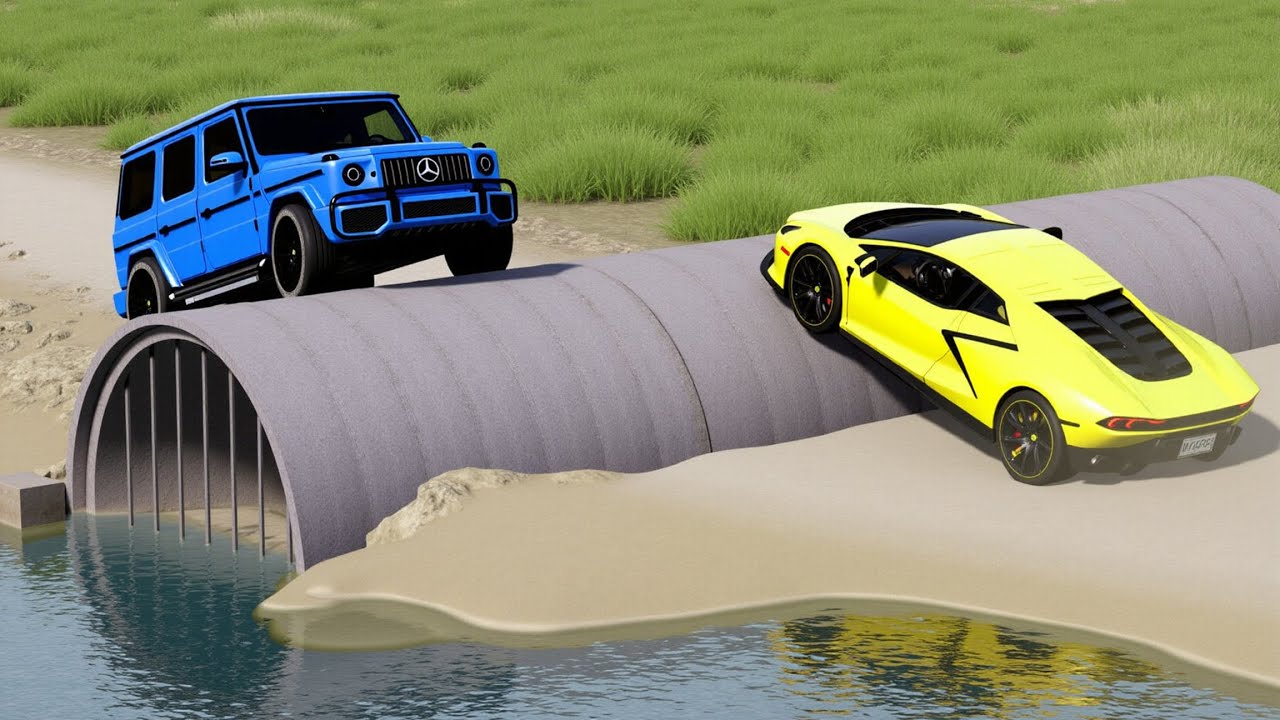 Cars vs Massive Water Pipe Challenge in BeamNG Drive! - YouTube