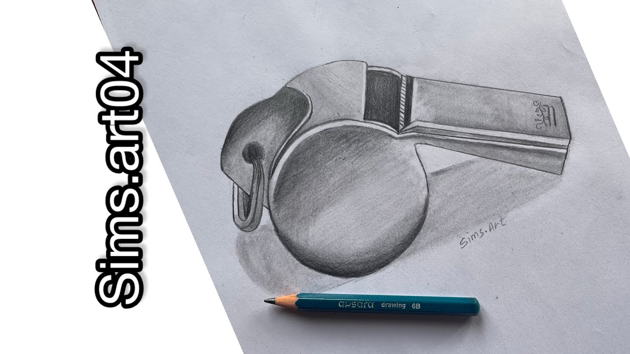 How to draw realistic whistle step by step || Whistle drawing |Graphite ...