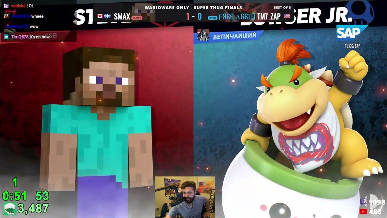 Warioware Only - Smax (Steve) vs TM7_ZAP (Bowser Jr.) - YouTube