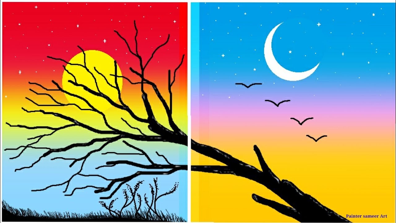 Beautiful scenery drawing with computer paint / ms in computer drawing ...
