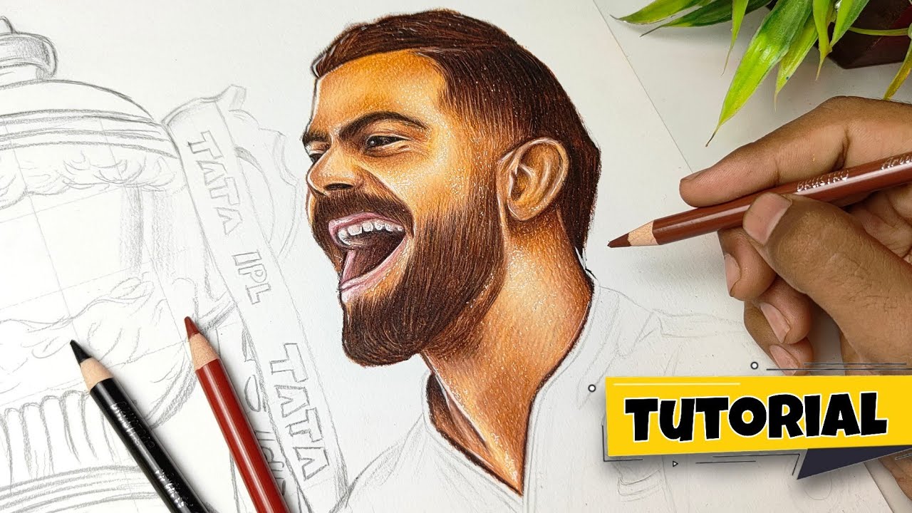 How to draw Virat Kohli With IPL Trophy 🏆 RCB Champions IPL Trophy ...