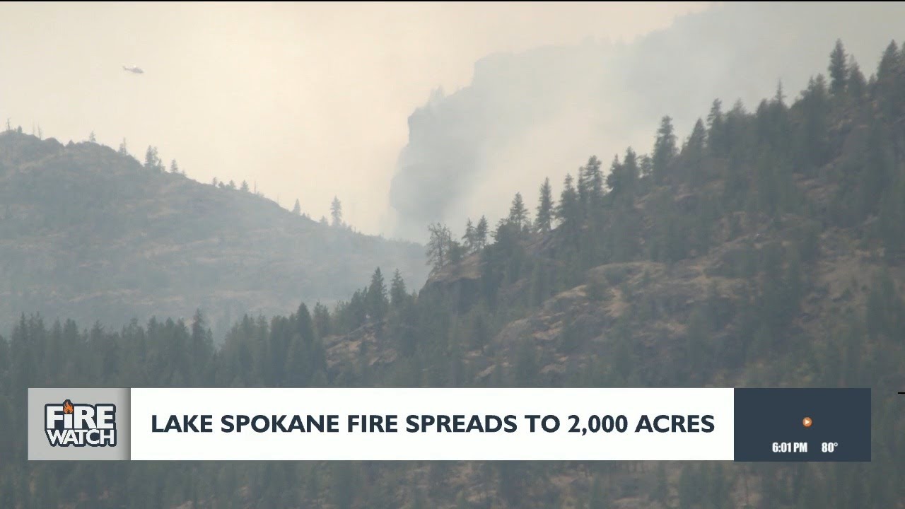 Lake Spokane Fire spreads to 2,000 acres - YouTube