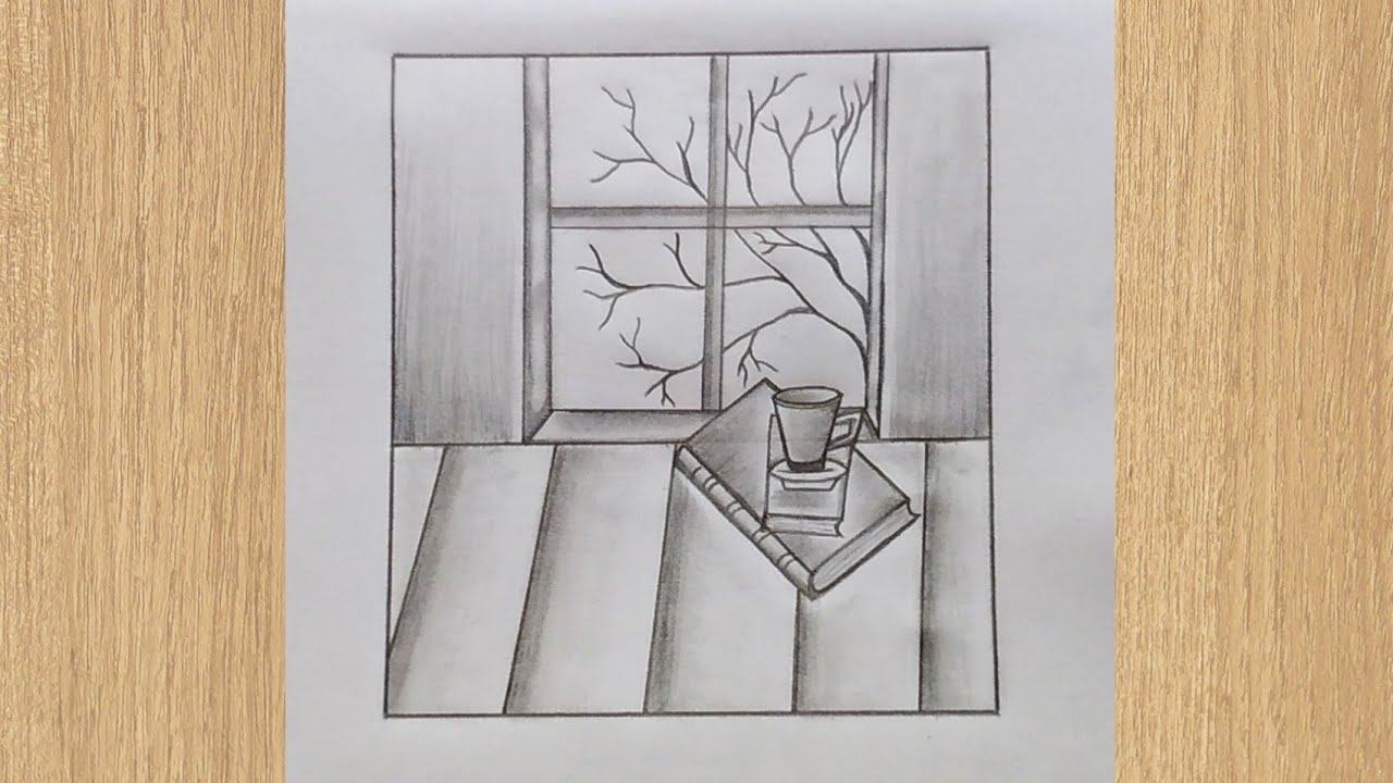Scenery Drawing | Window Scenery Drawing | How To Draw Scenery | Pencil ...