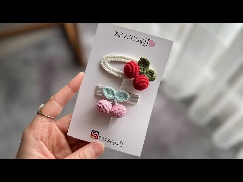 87 ÖRGÜ KİRAZ TOKA YAPIMI VE ÇİFT TARAFLI BANTLA KLİPS KAPLAMA   KNIT CHERRY AND CLIPS COATING