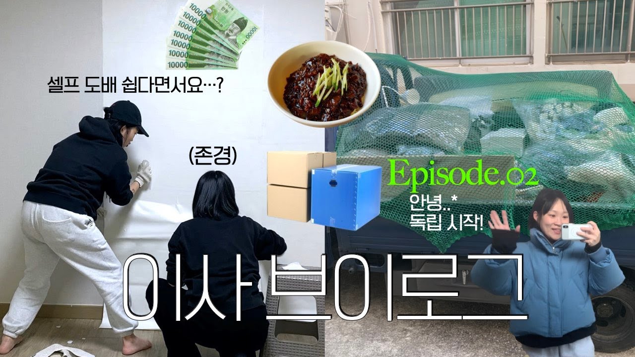 이사 브이로그🏡 자취 시작 이사 준비부터 이사 하는 날 자취방 셀프 도배 원룸 셀프인테리어 이사 청소 이사 후 정리