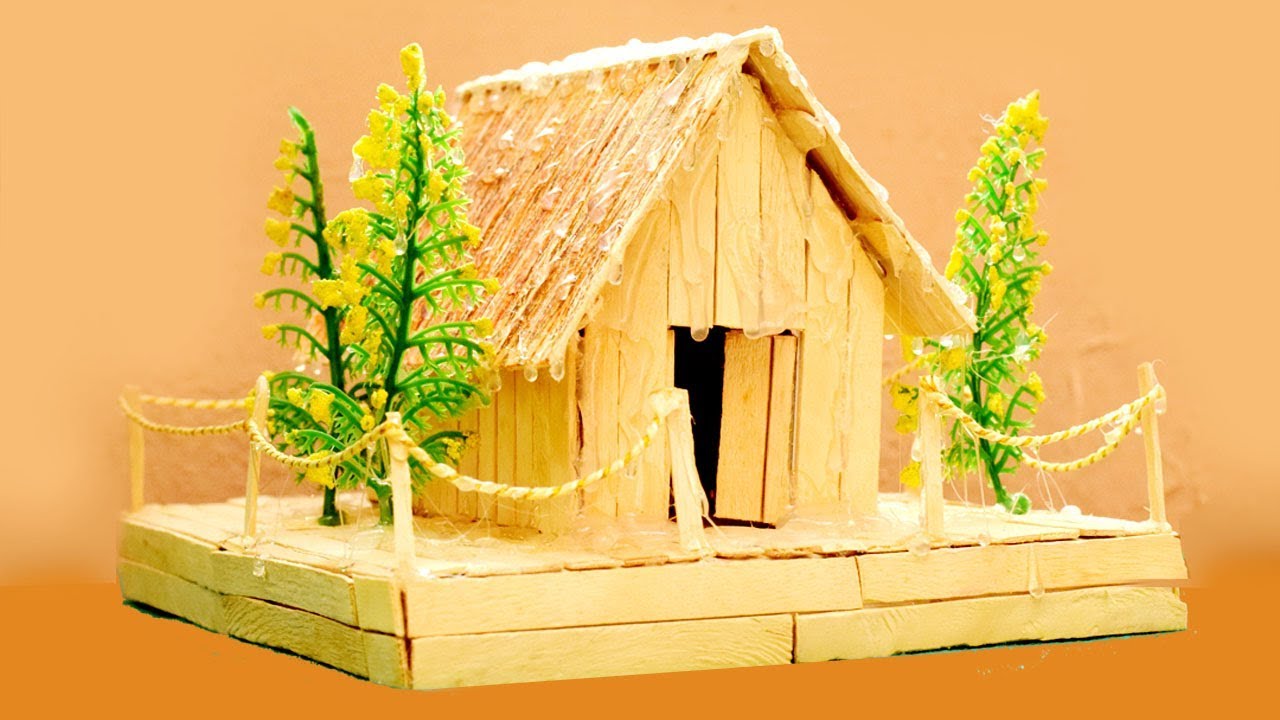How to Make Popsicle Stick House with Garden | pop stick craft ideas ...