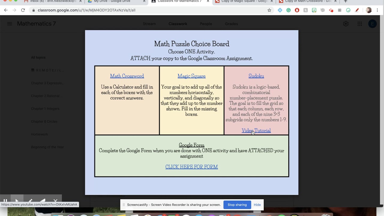 Math Puzzle Choice Board - YouTube