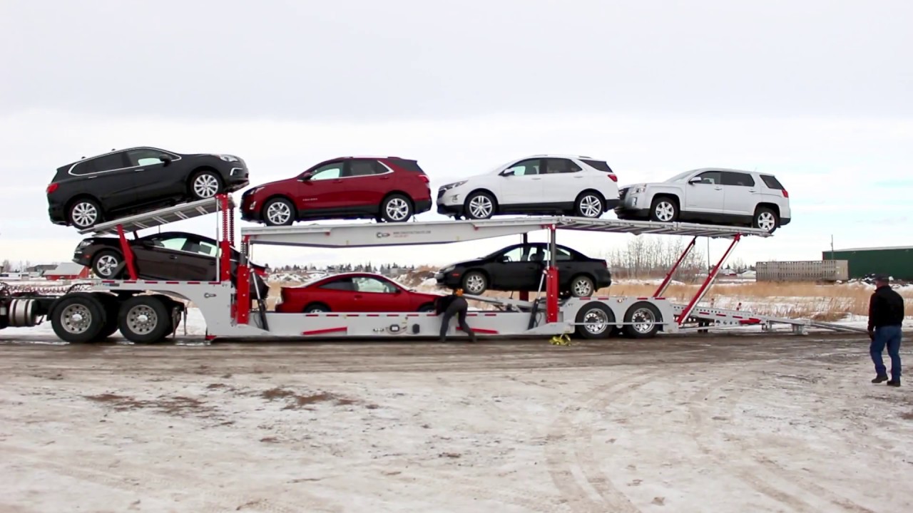 53' North American Hi-Mount Convertible Trailer: Vehicle Unloading ...