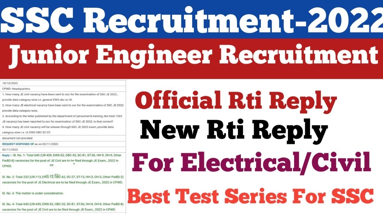 SSC JE Official Rti Reply||SSC JE CPWD Vacant Post For Electrical/Civil ...