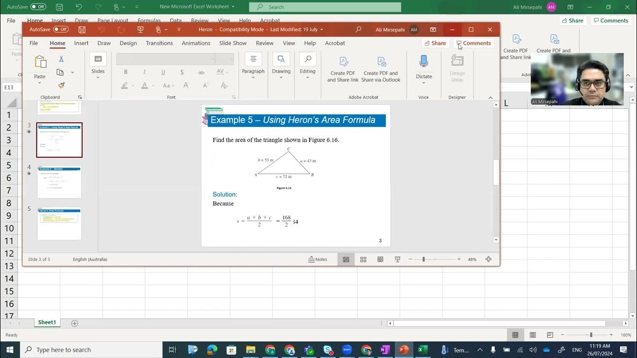 Excel for year 10 PSMT - Heron Formula - YouTube