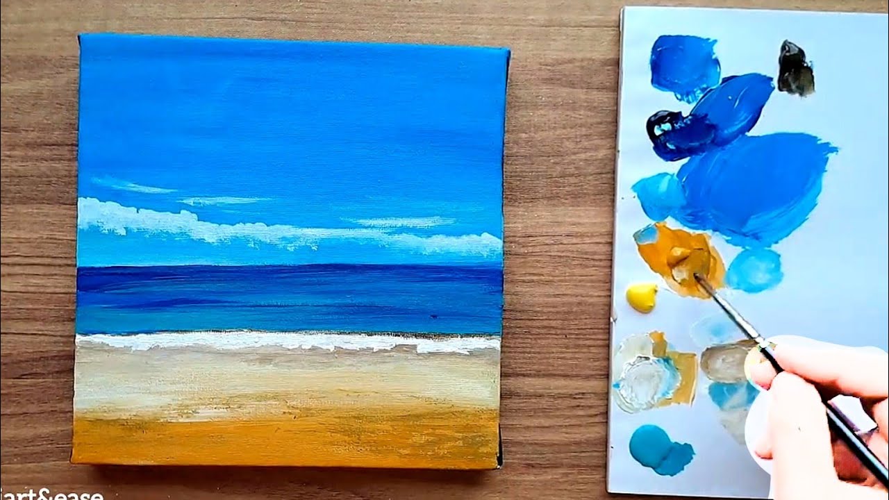 Very simple seaside🌊 landscape painting for beginners | step by step ...