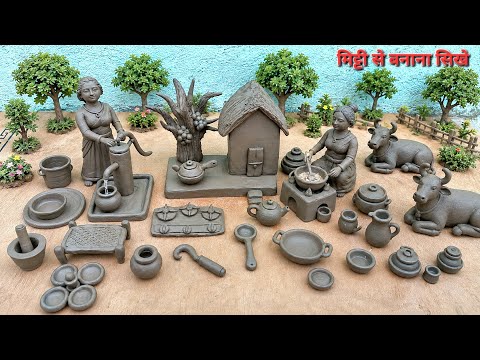 12 Cute Kitchen set DIY | How to make miniature kitchen set toys | handmade kitchen set mitti 