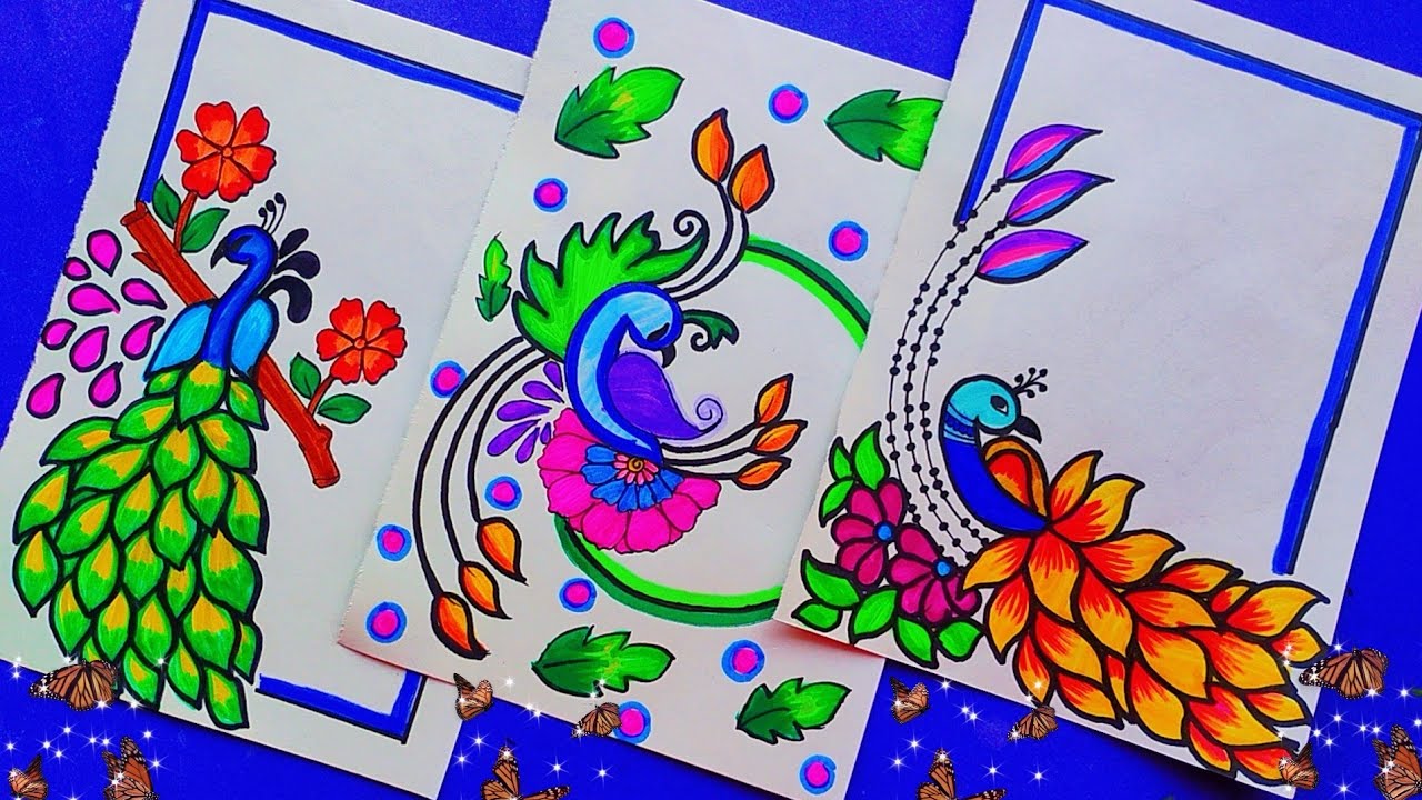 Peacock Border Design🦚/ Project Work Designs/Front Page Design/First ...