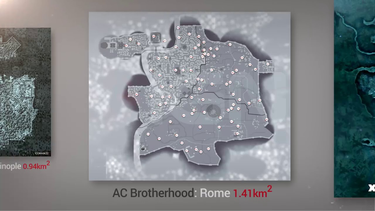 Assassin's Creed Wszystkie Mapy i ich wielkosć AC3 AC4 AC Odyssey 1 ...