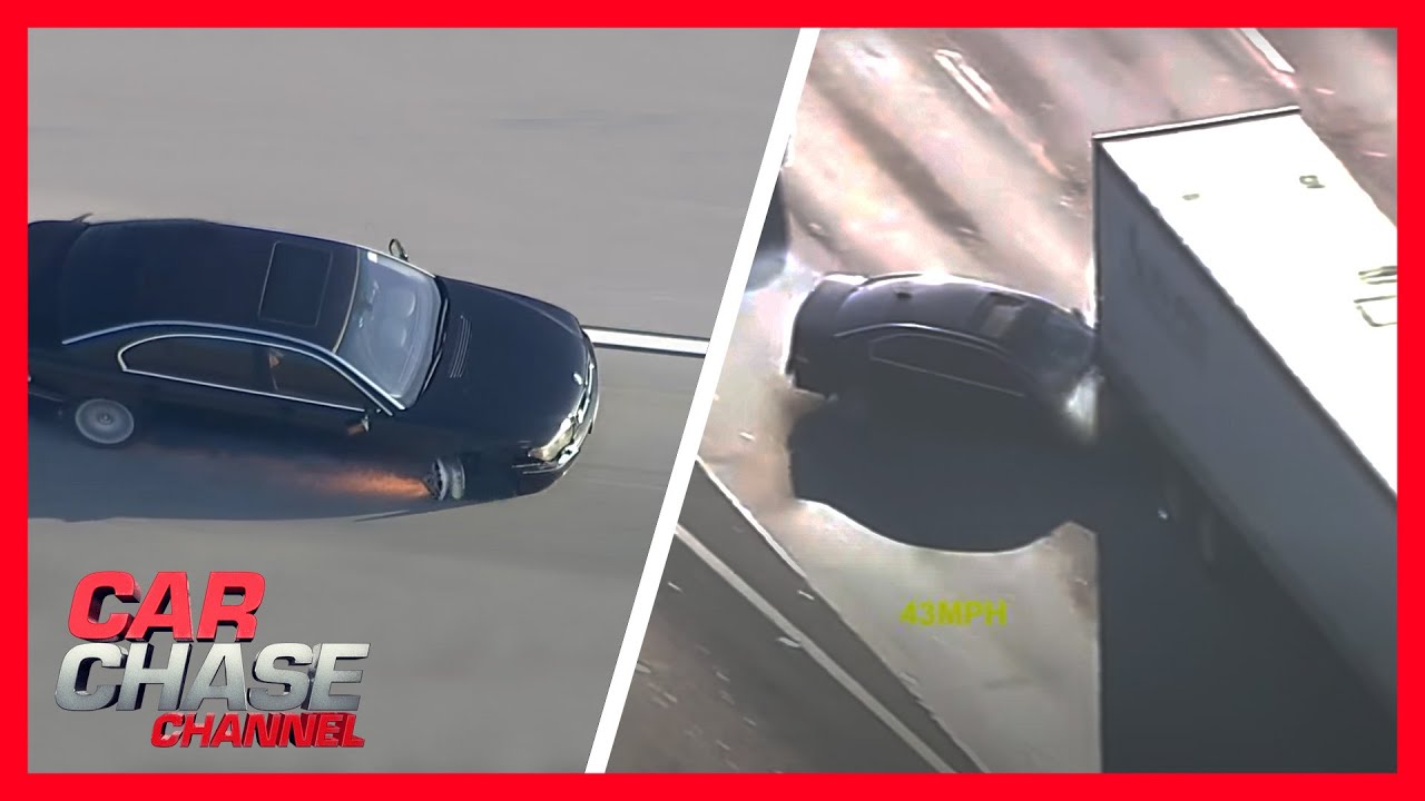 WILD CHASE (NO AUDIO): BMW slams into semi at end of lengthy high-speed ...
