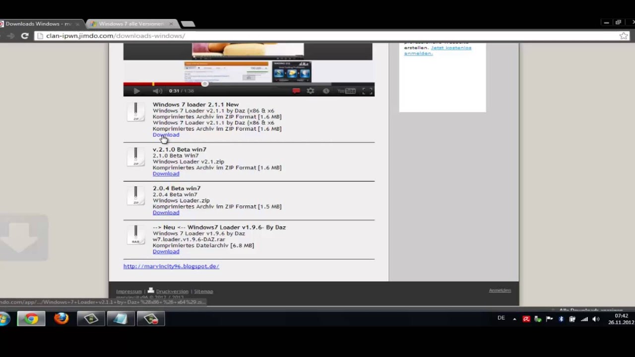 Windows7 + WinRar + WinLoader German ! - YouTube