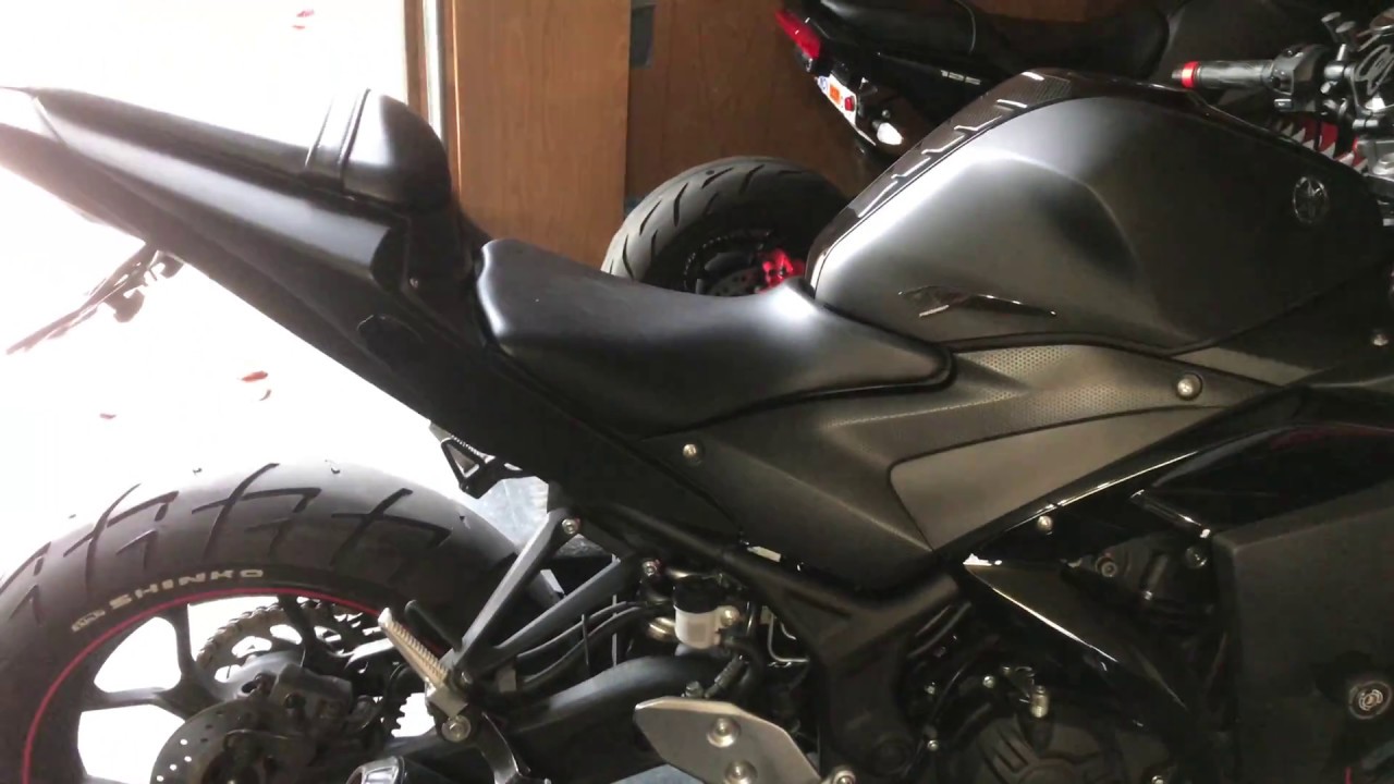 Yamaha r3 new ehaust muffler and vinyl wrap it chrome gold??? - YouTube