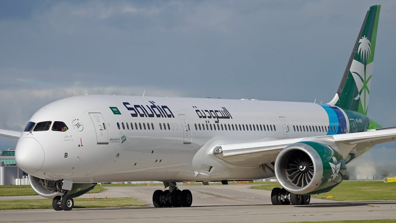 Saudia Airlines Special 2024 National Day Livery Departing Manchester ...