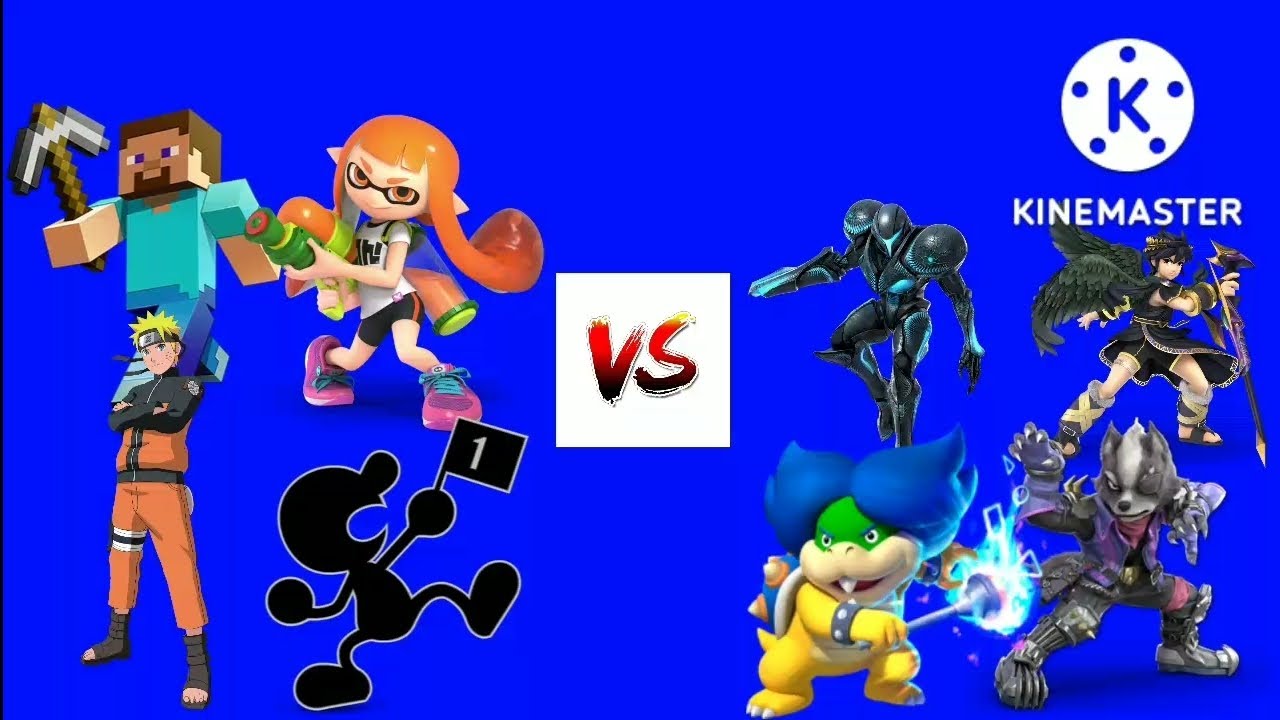 Steve (Minecraft), Inkling, Naruto, and Mr. Game & Watch vs Dark Pit ...