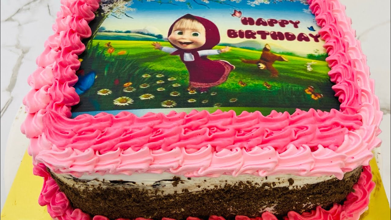 Photo Cake | Masha & Bear theme Cake | Sugar Print Cake | Chocolate ...
