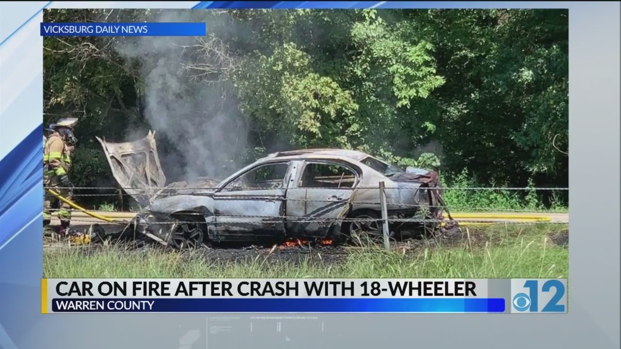 Car on fire after crash with 18-wheeler - YouTube