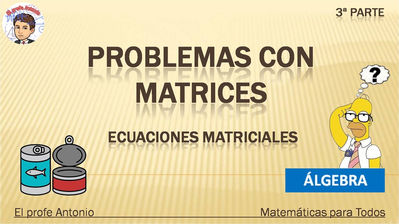 Cómo aplicar las MATRICES a la RESOLUCIÓN de PROBLEMAS. ECUACIONES con ...