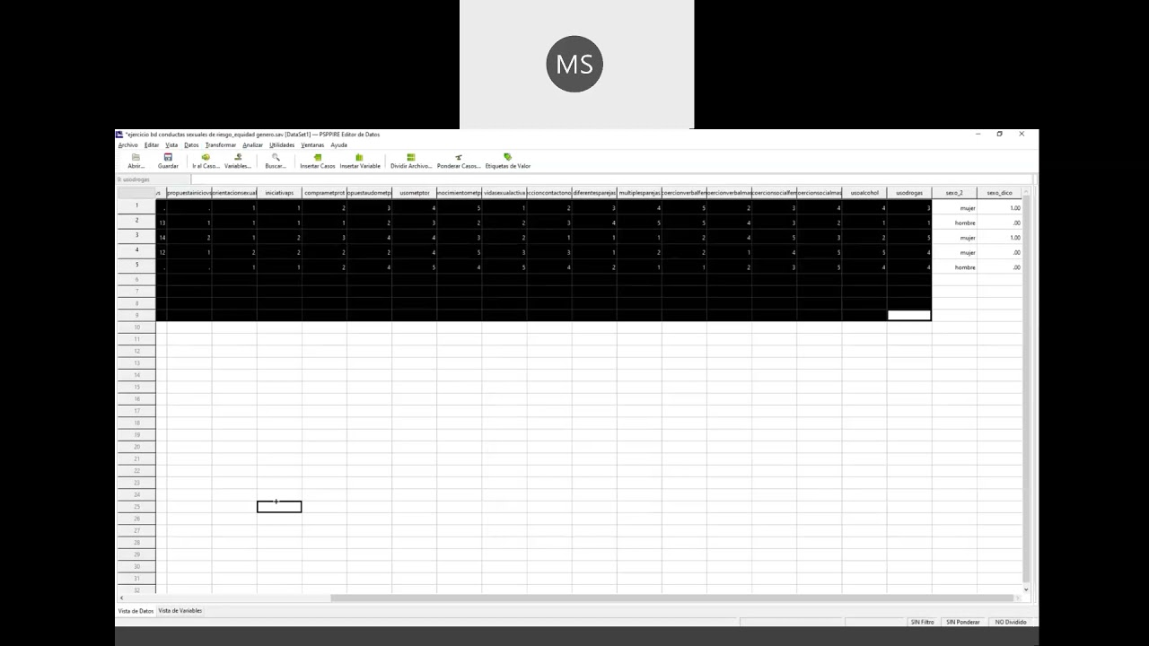¿Cómo filtrar mi base de datos mediante variable dicotómica en PSPP? - YouTube
