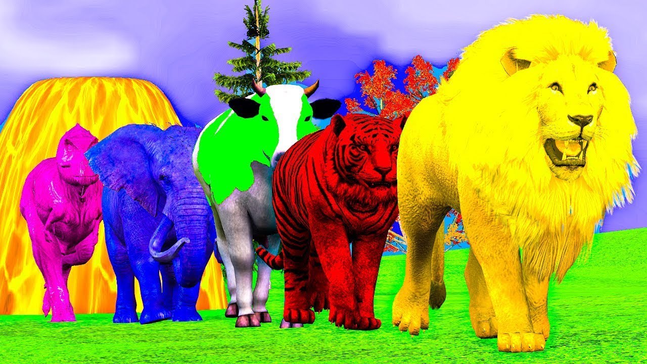Long Slide Game With Elephant Gorilla Buffalo Hippopotamus Tiger - 3d ...