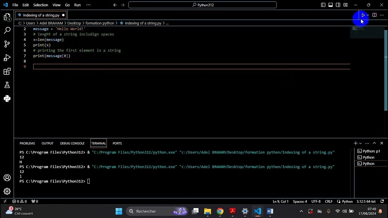 cours python : indexing of a string - YouTube