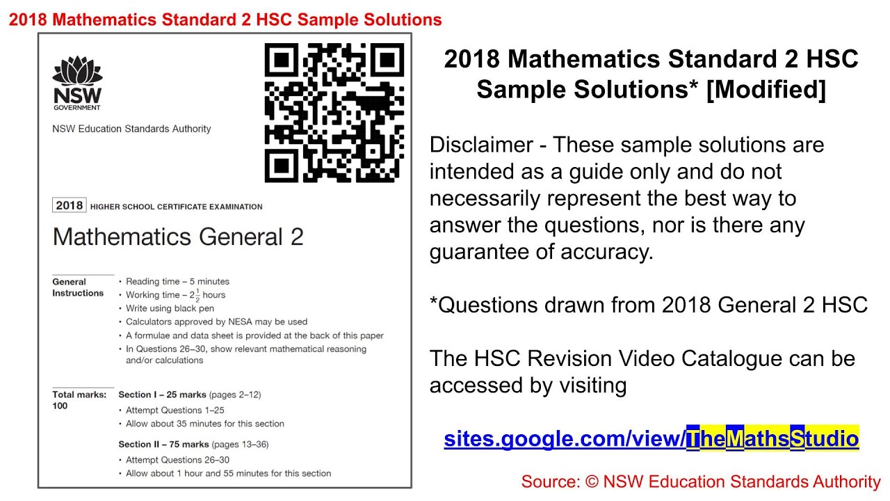 2018 Mathematics Standard 2 HSC Examination Modified Sample Worked 2018 Mathematics Standard 2 HSC Examination Modified Sample Worked