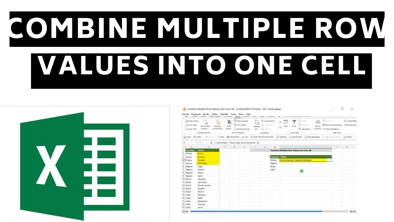 How To Combine Multiple Row Values Into One Cell In Ms Excel Youtube