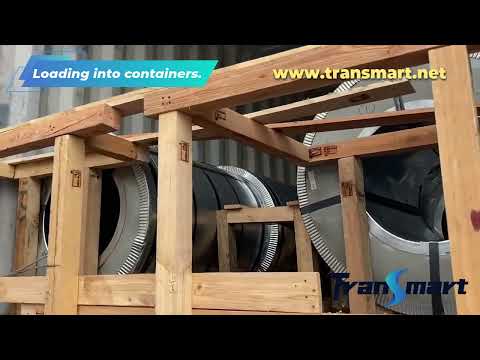 Grain oriented silicon steel coils are loading into the container - YouTube