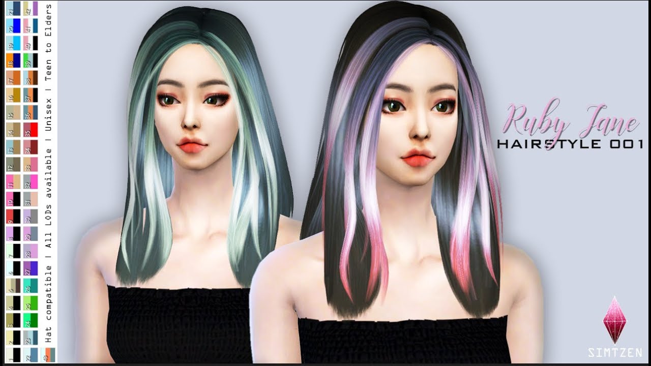 📥 Sims 4 CC : RUBY JANE Hair Swatch | 루비 제인 헤어 스왓치 Download Links - YouTube