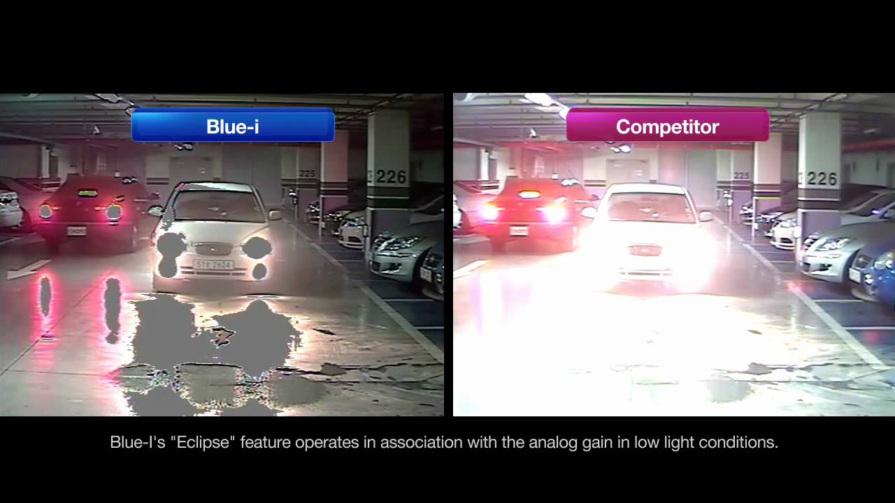 Security camera, night view, vehicles with headlight compensation ...