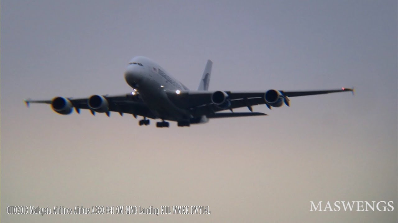 ATC Malaysia Airlines Airbus A380-841 9M-MNB Landing KUL WMKK RWY14L ...